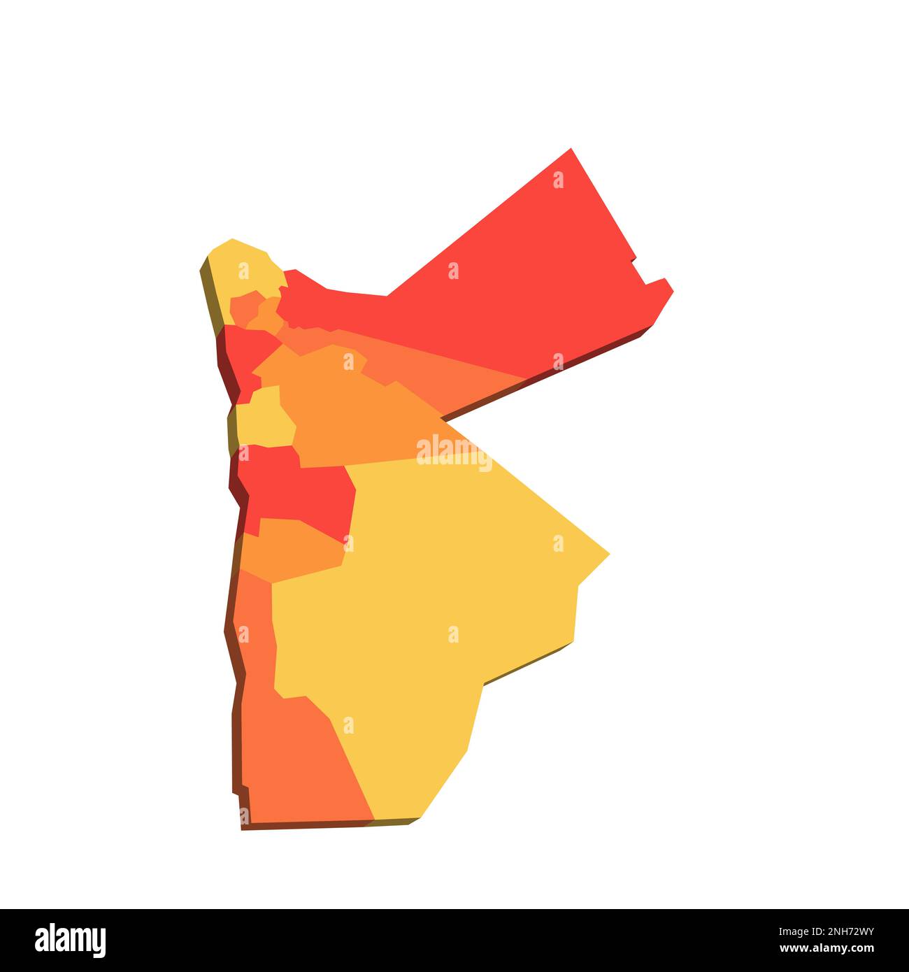 Jordan political map of administrative divisions - governorates. 3D map ...