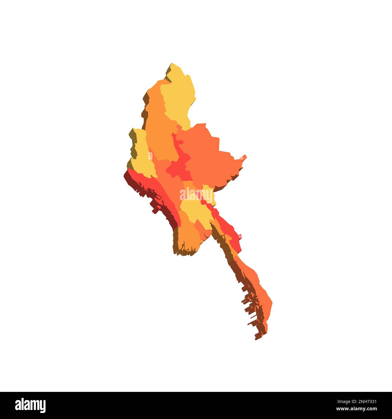 Myanmar political map of administrative divisions - states, regions and ...