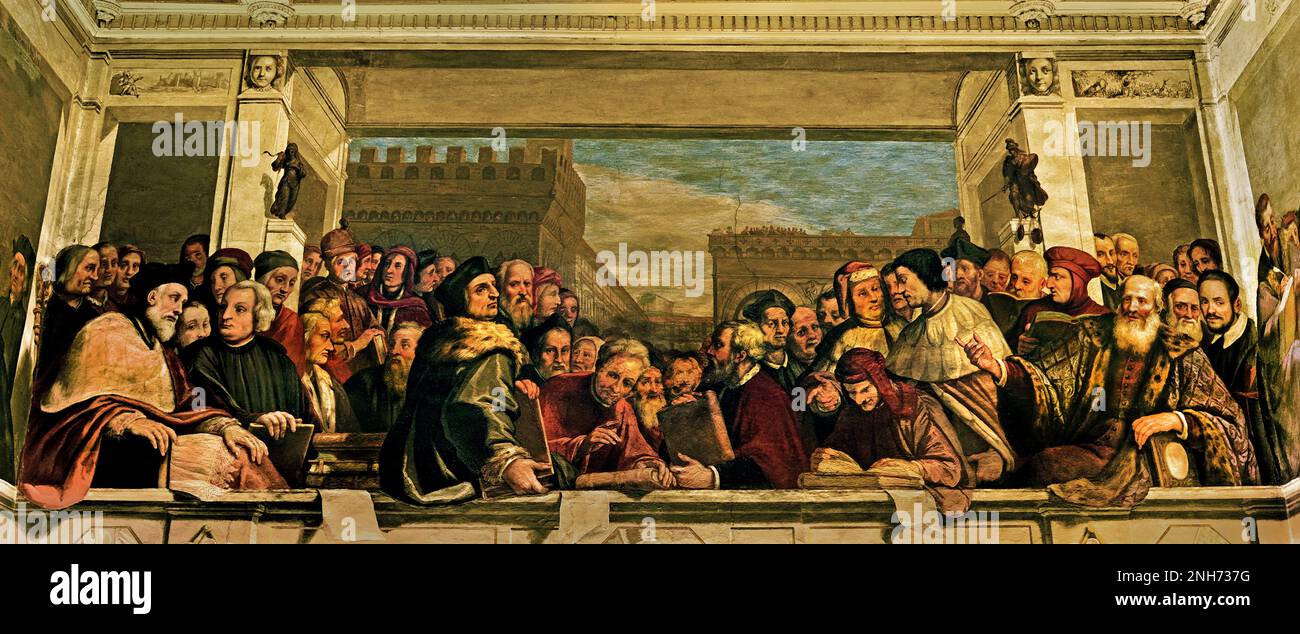 Casa Buonarroti Florence, Studio room Fresco depicting geniuses, heroes ...