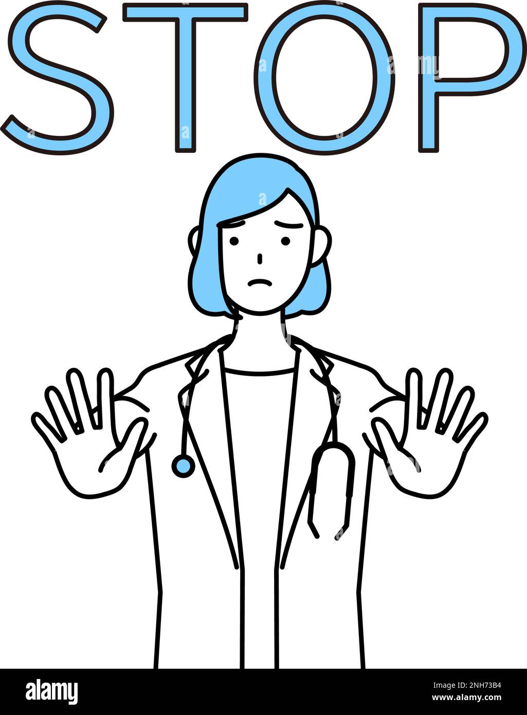 A woman doctor in white coat with her hand out in front of her body ...