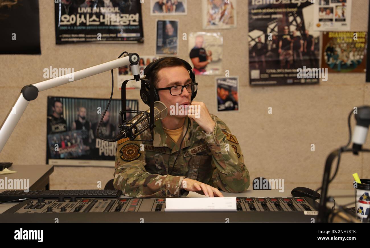 A U.S. Airman hosts a midday radio show at the American Forces Network ...