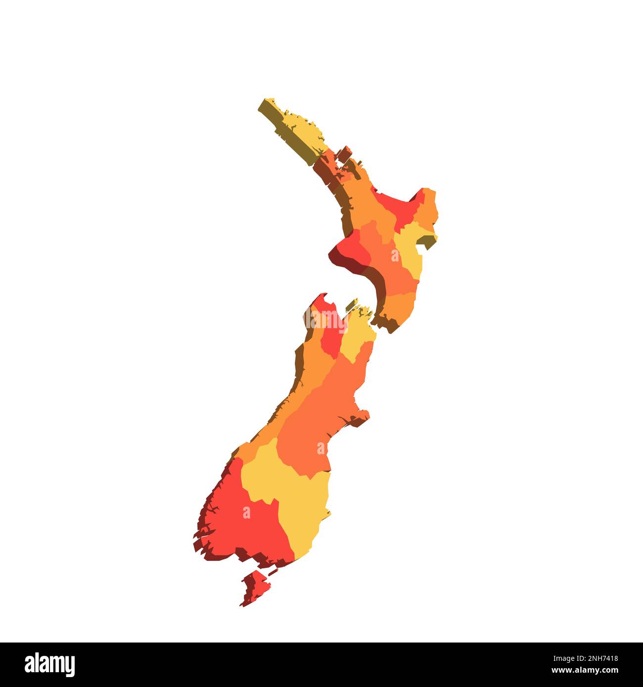 New Zealand political map of administrative divisions - regions. 3D map ...
