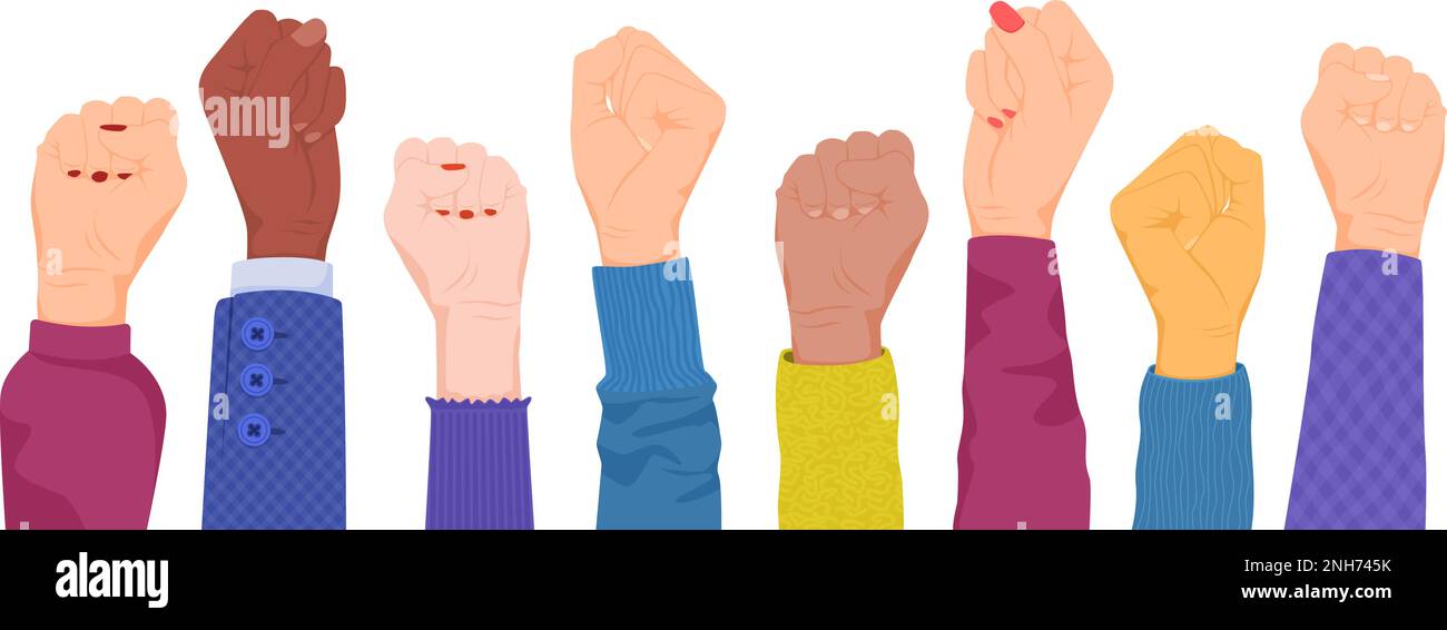 Human hands gestures flat set with isolated images of fists with ...