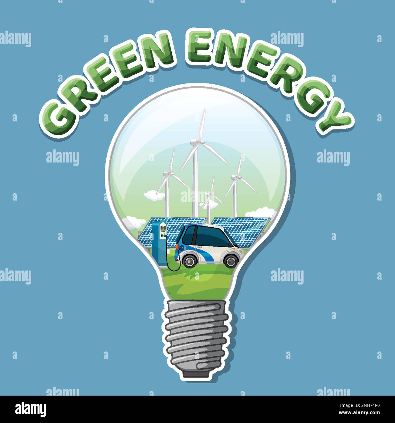 Green energy text with lightbulb banner template illustration Stock ...