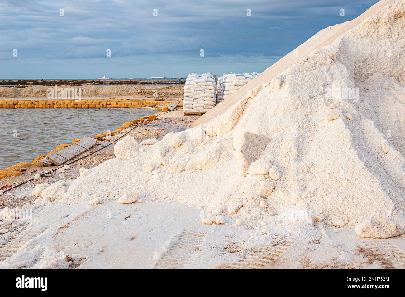 Salt processing, Italy Stock Photo - Alamy