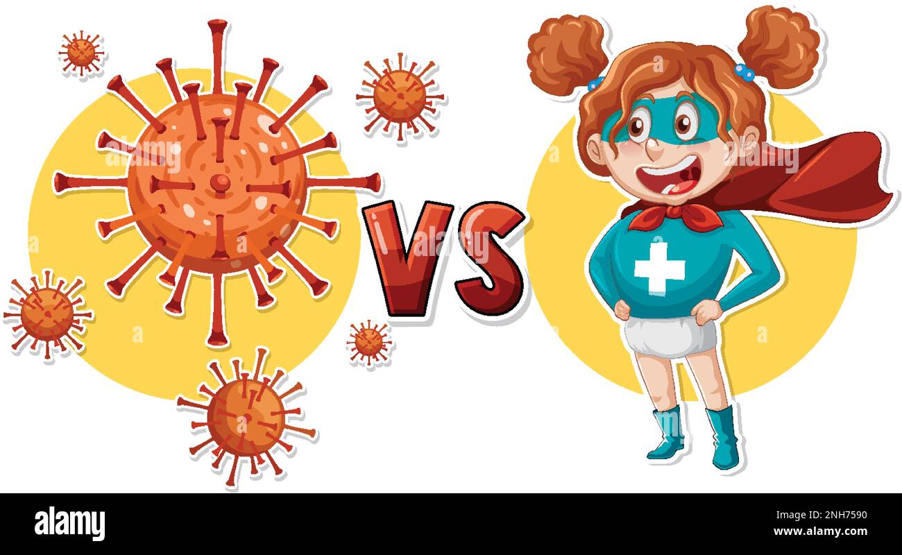 Super hero girl vs bacteria virus cartoon illustration Stock Vector ...