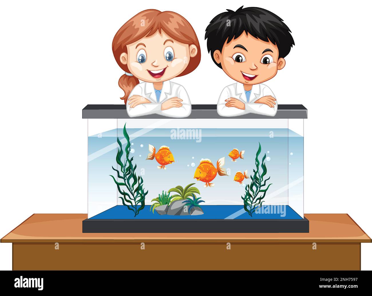 Two kids observe an aquarium fish tank illustration Stock Vector Image ...