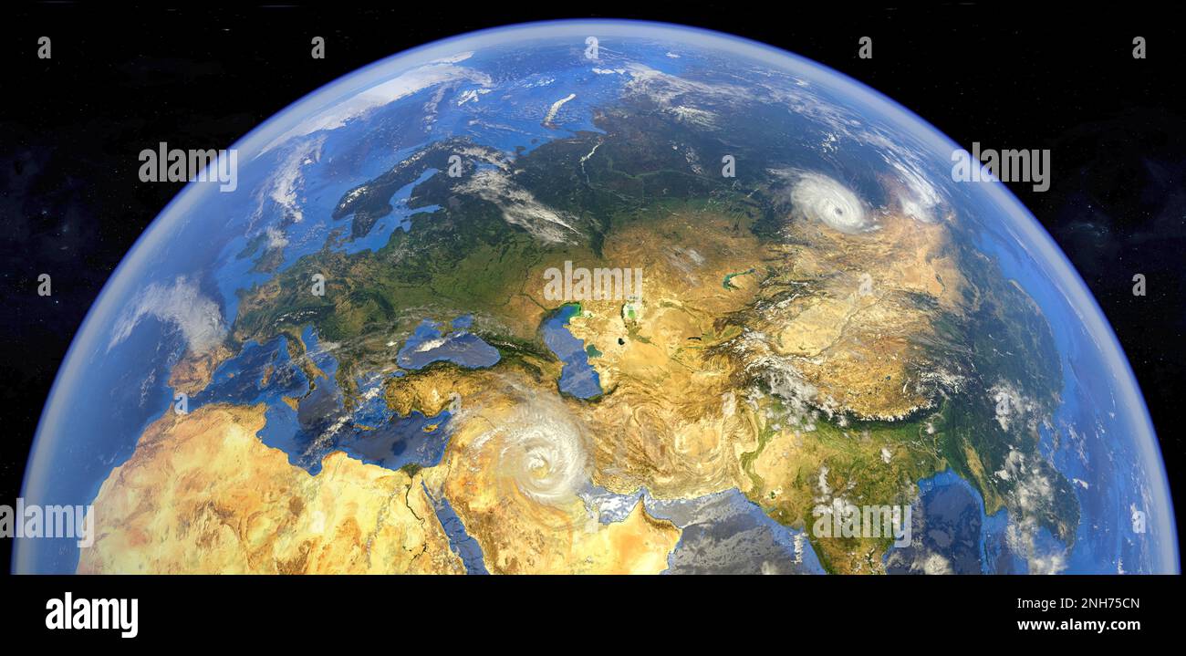 Realistic render of the earth seen from space.Elements of this image ...