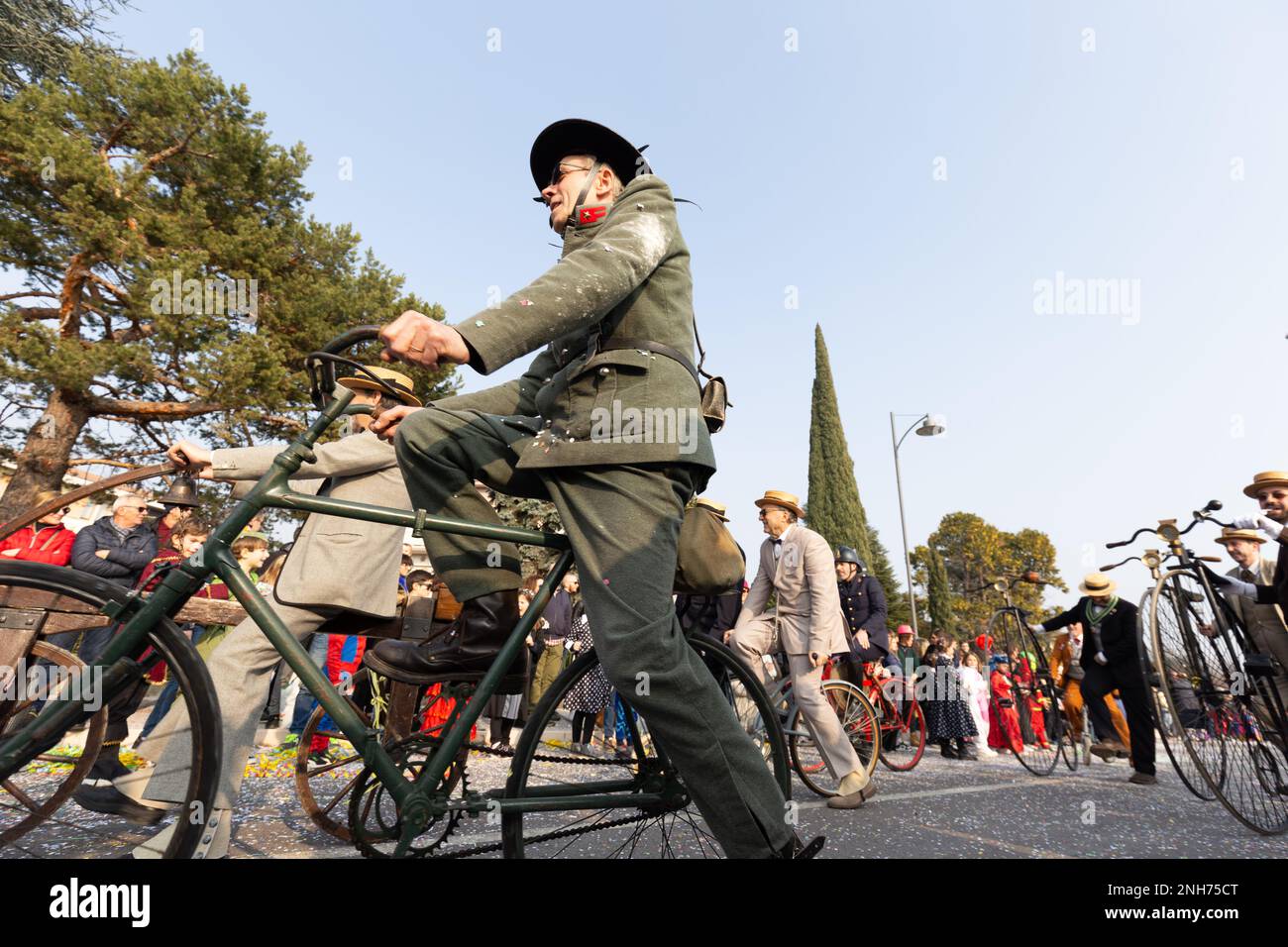 Antique Bicycle Adventure: Carnival-goer Rides a Penny Farthing Through ...