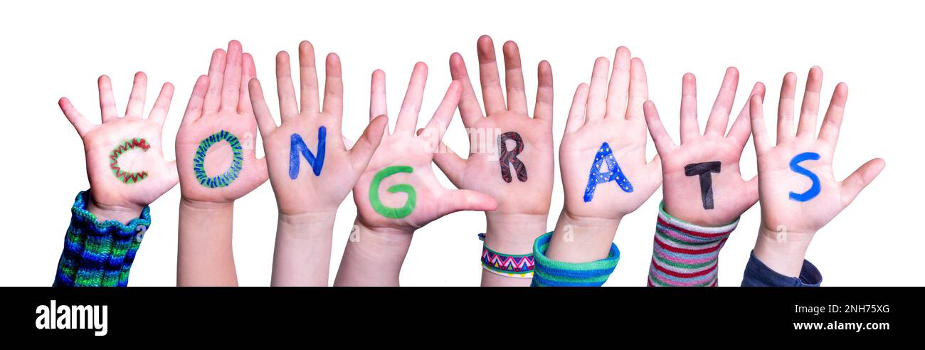 Children Hands Building Word Congrats, Isolated Background Stock Photo ...