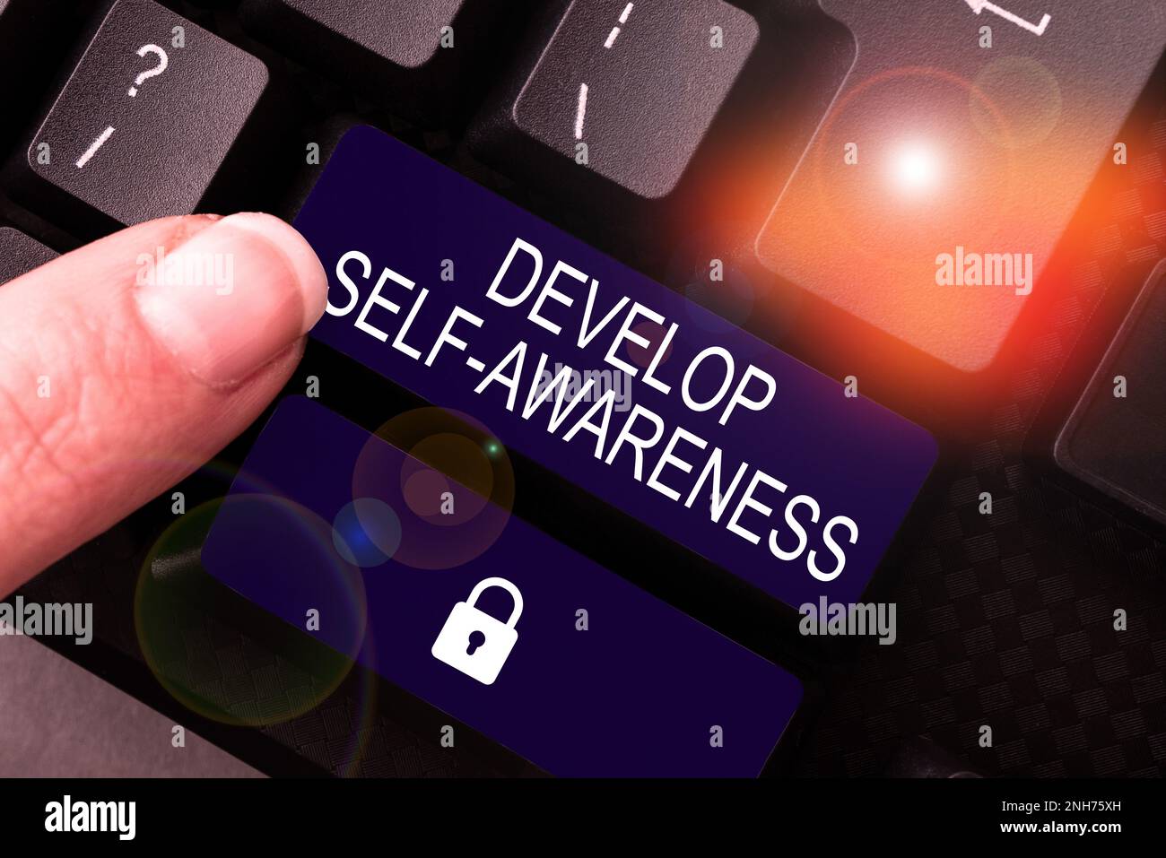 Hand writing sign Develop Self Awareness. Concept meaning Improve sharp ...