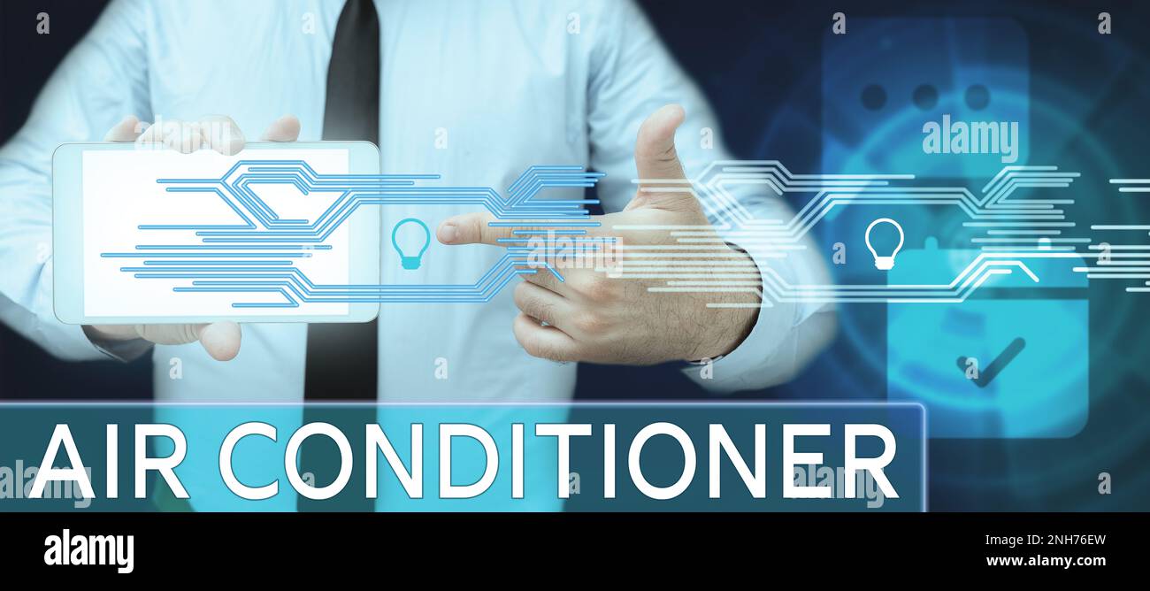 Text sign showing Air Conditioner. Business idea apparatus for washing ...