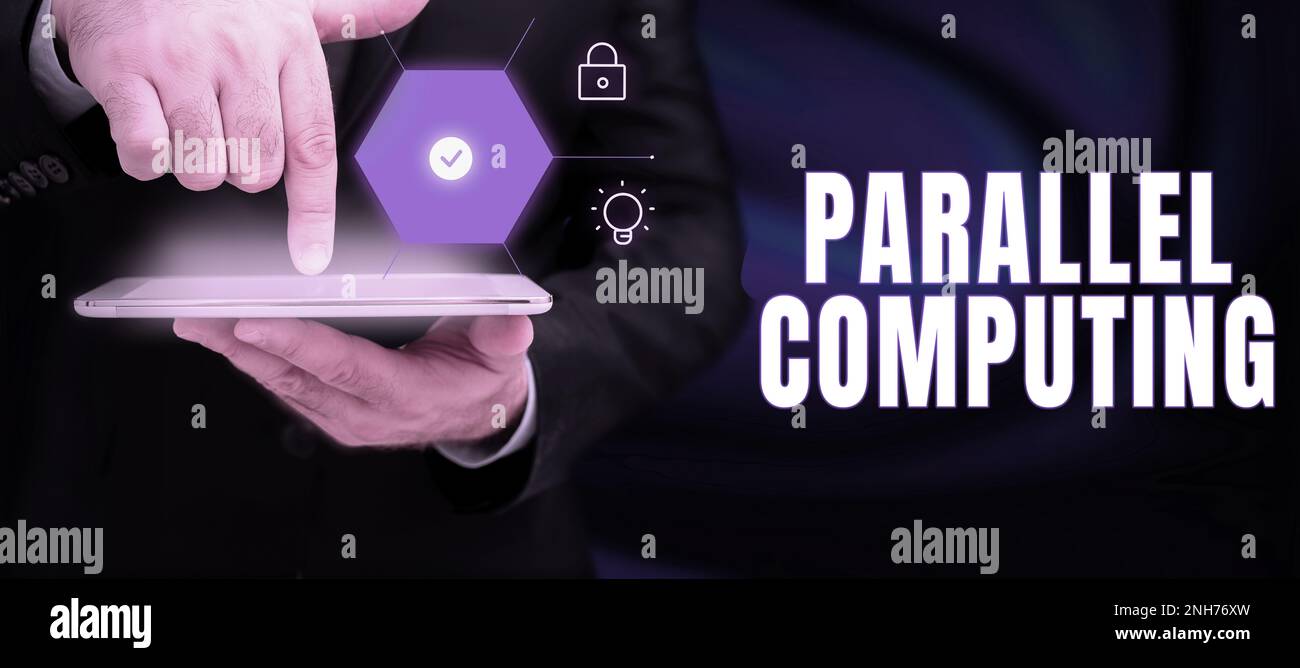 Text sign showing Parallel Computing. Business idea simultaneous calculation by means of ...