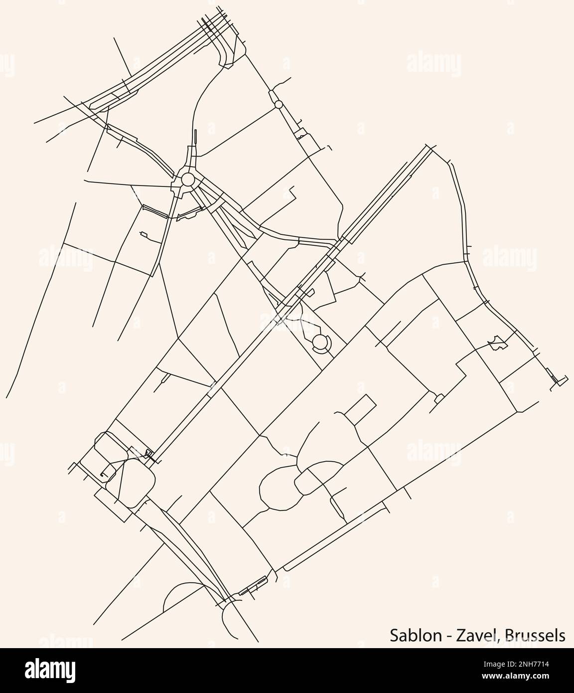 Street roads map of the SABLON-ZAVEL QUARTER (SABLONS-ZAVELWIJK ...