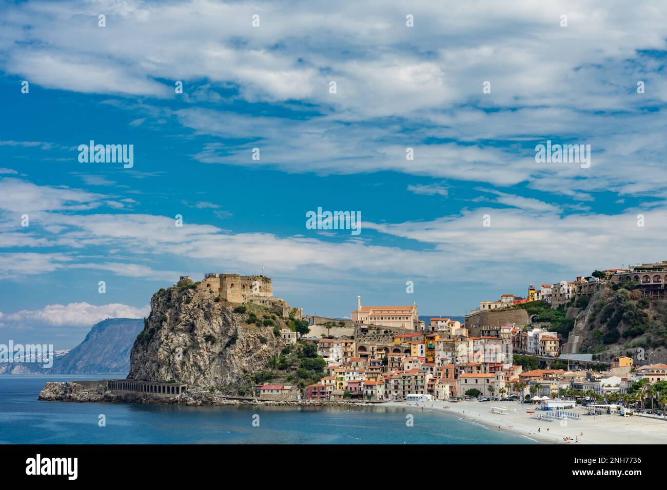 View of Ruffo castle and Scilla village perched on the promontory ...