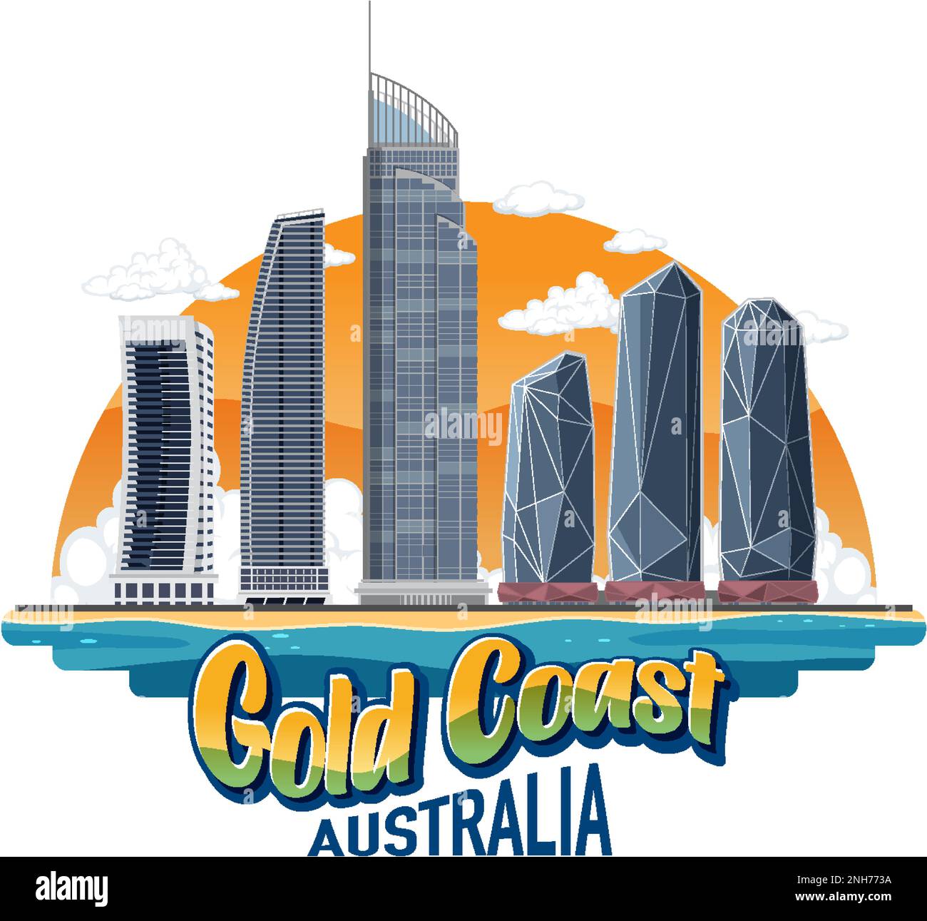 Gold Coast Australia Building Landmark illustration Stock Vector Image ...