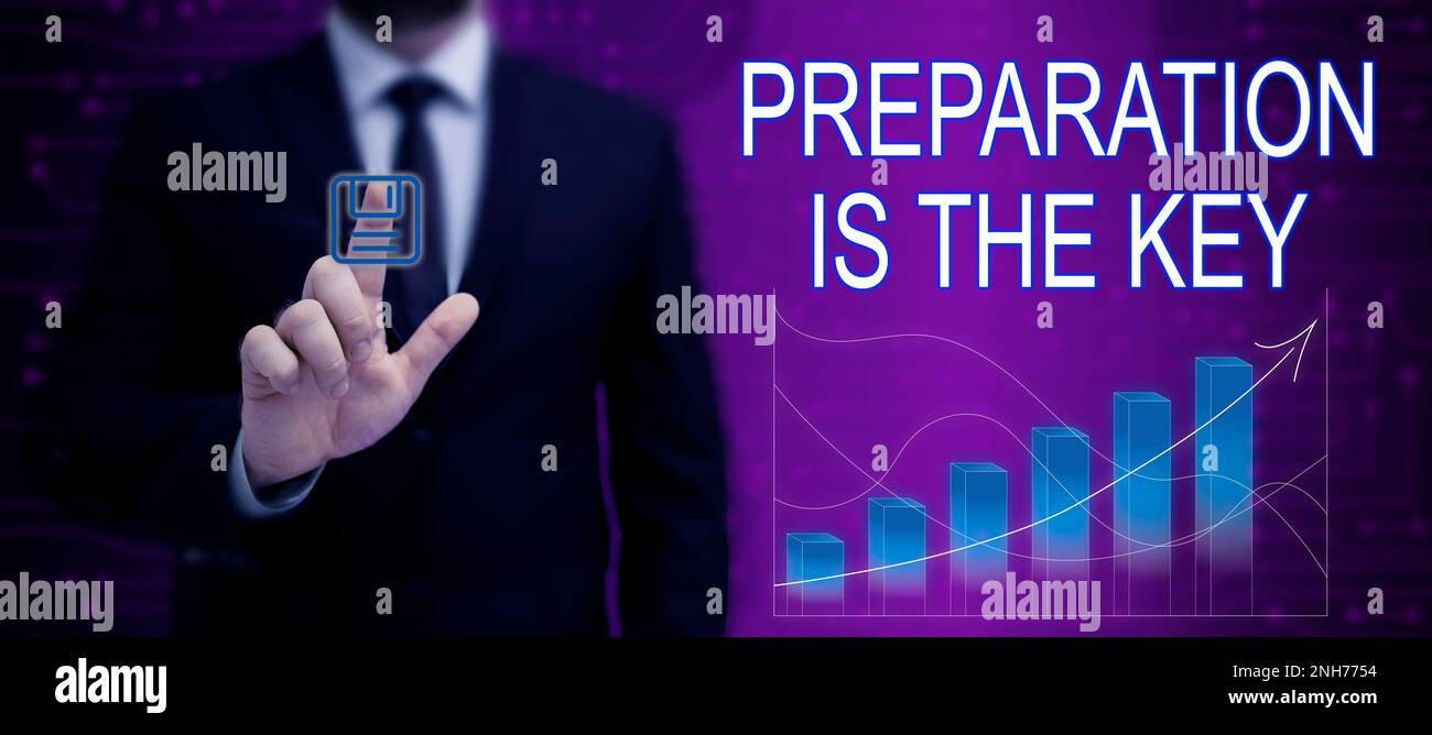 Sign displaying Preparation Is The Key. Word Written on action of ...