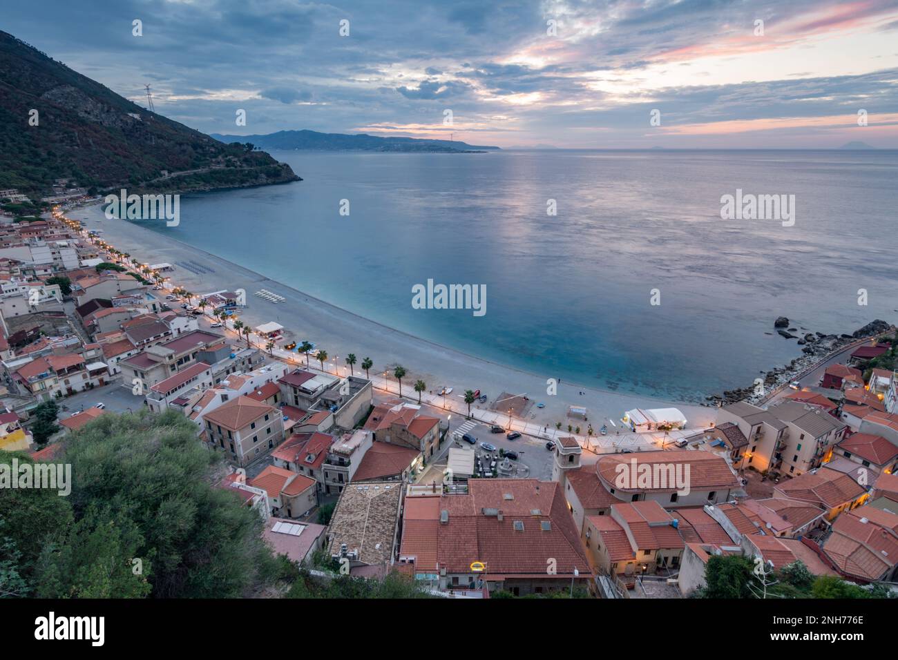 Panoramic view of Scilla beach at dusk, Calabria Stock Photo - Alamy