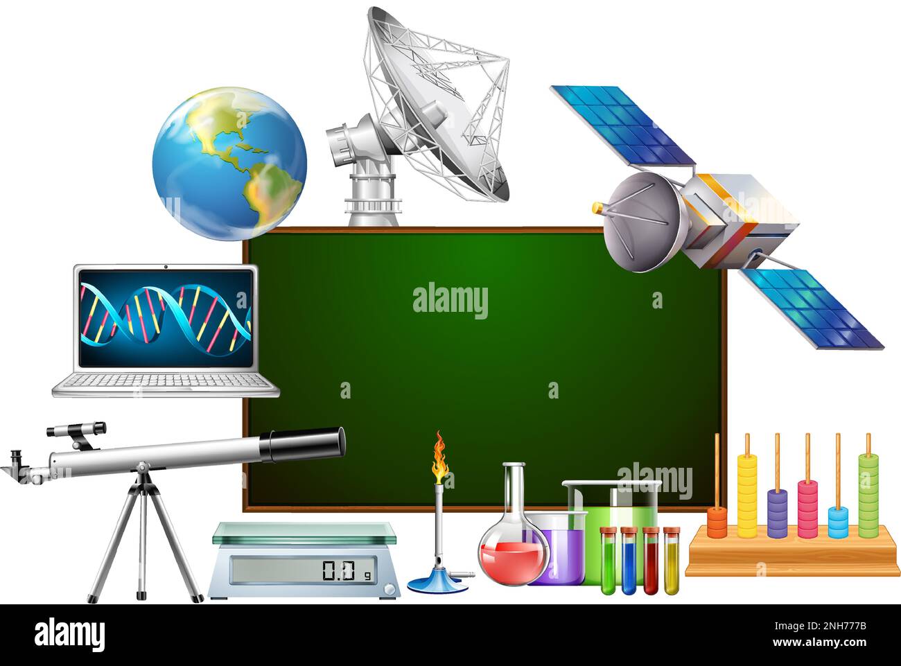 Empty board template decorated with science objects illustration Stock ...