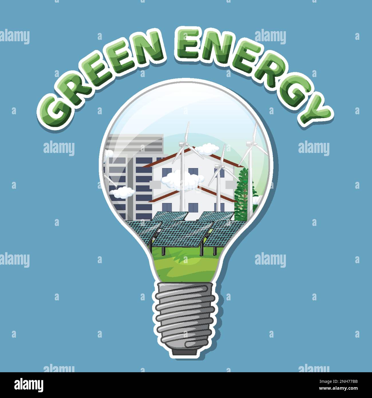 Green energy text with lightbulb banner template illustration Stock ...