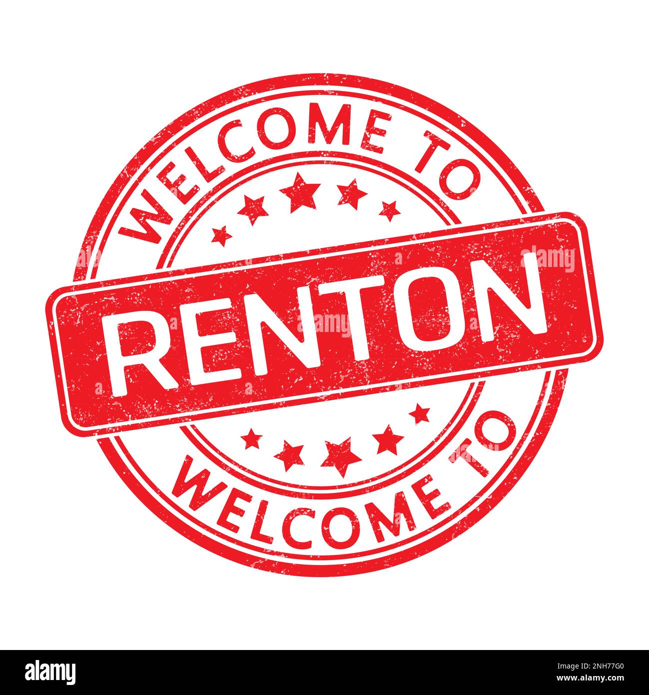 Welcome to RENTON. Impression of a round stamp with a scuff. Flat style ...