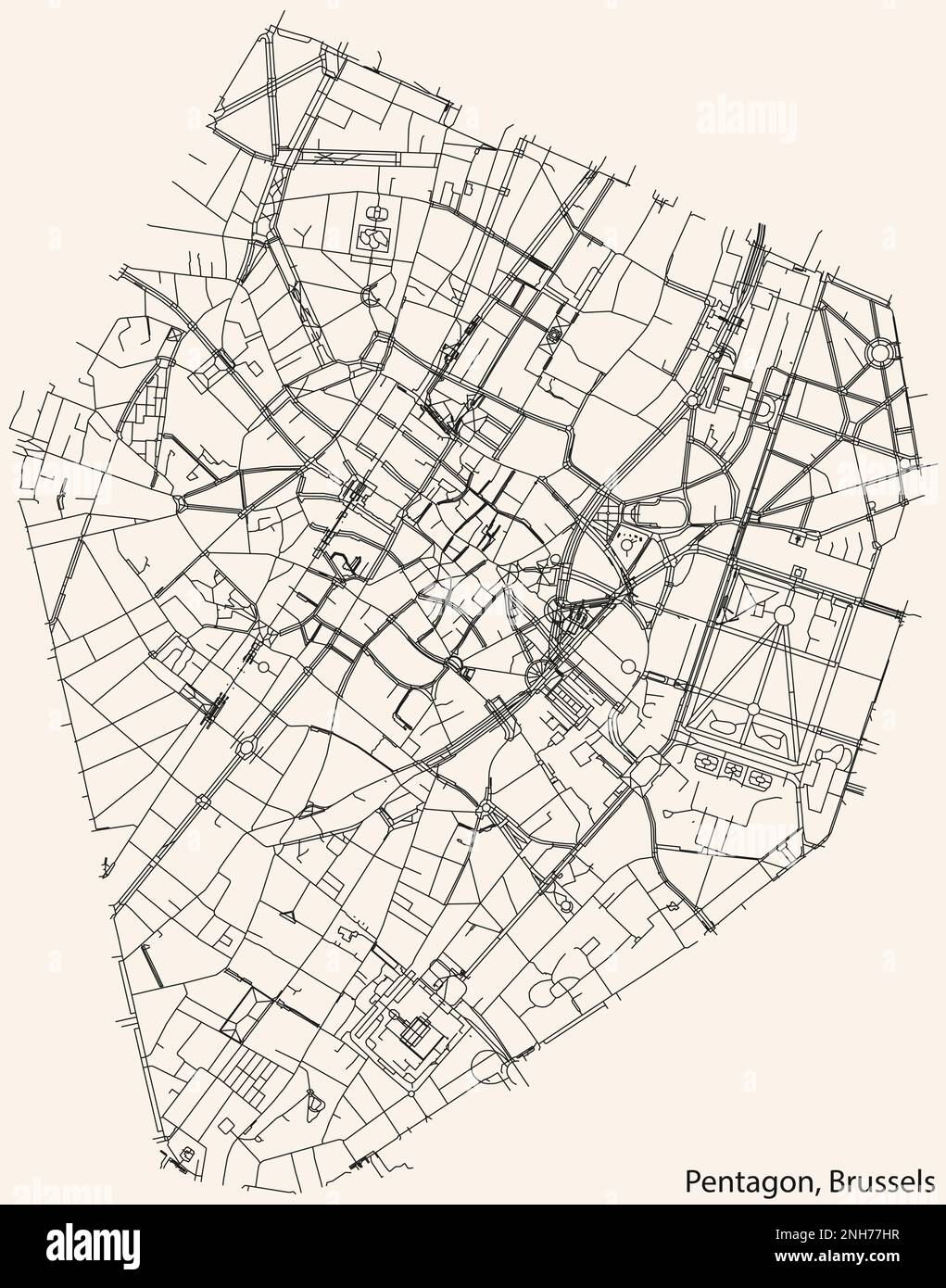 Street roads map of the PENTAGON, BRUSSELS Stock Vector Image & Art - Alamy