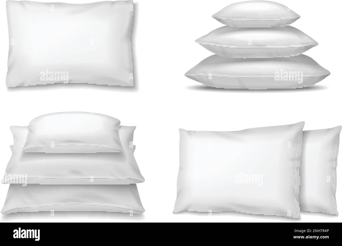 Pillows set with realistic isolated images of white pillows in stacks ...