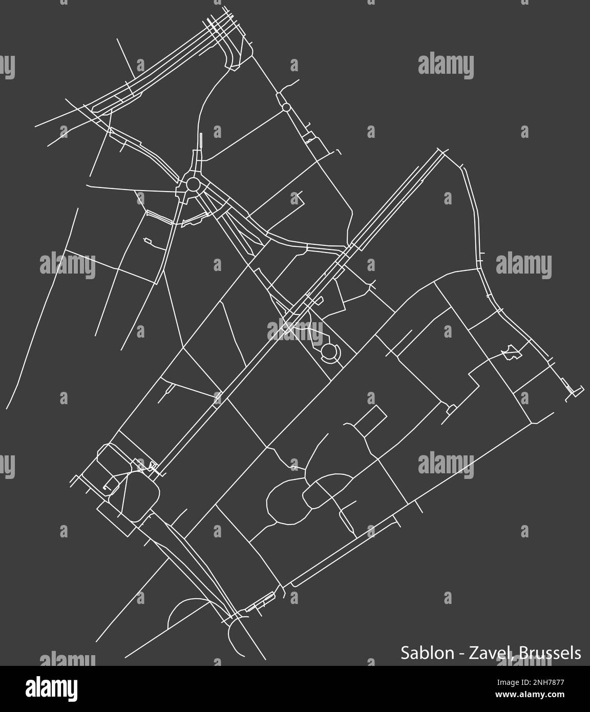 Street roads map of the SABLON-ZAVEL QUARTER (SABLONS-ZAVELWIJK ...