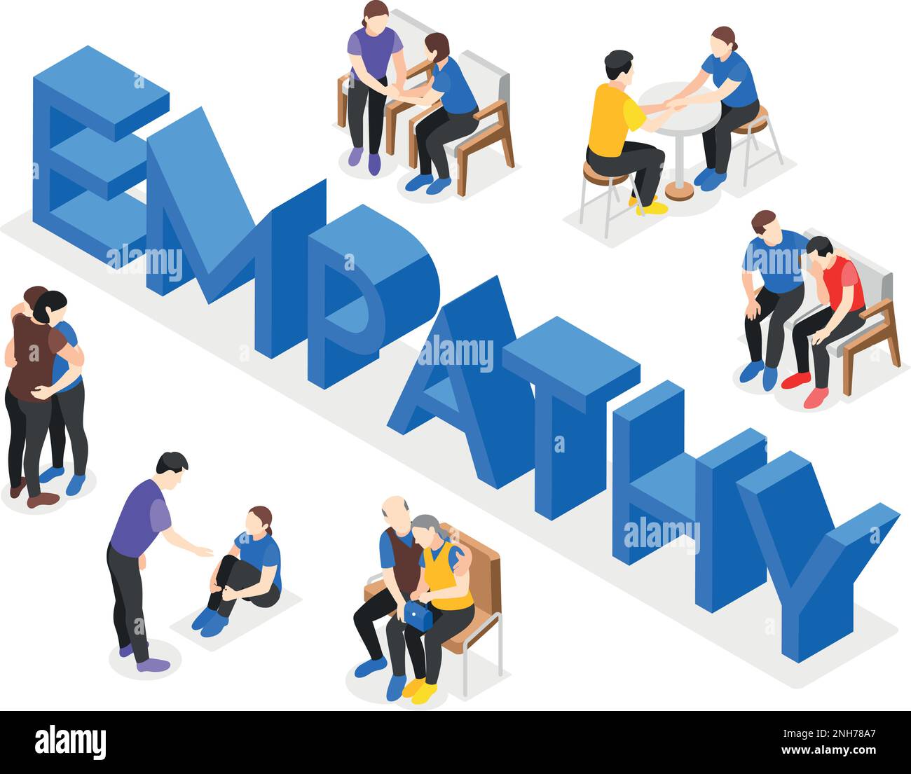 Empathy characters isometric composition with people in emotional relationships vector ...