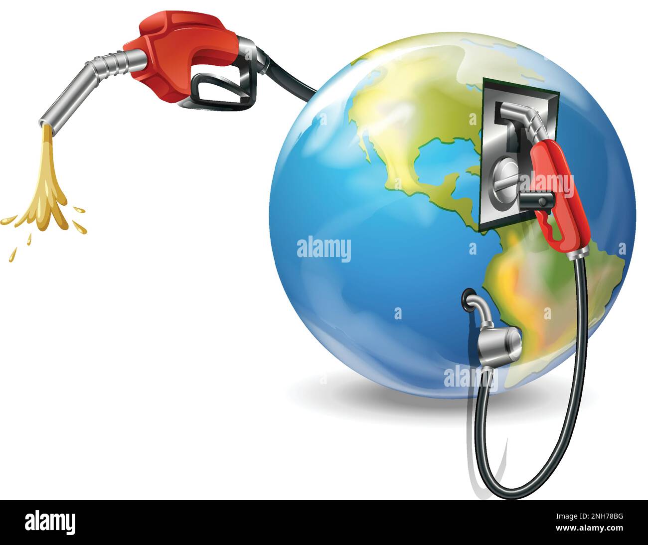 Fueling nozzle gasoline and earth planet on white background ...