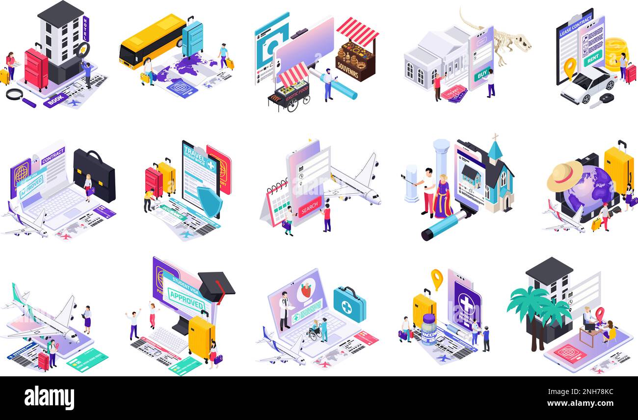 International tourism isometric set of isolated compositions with ...