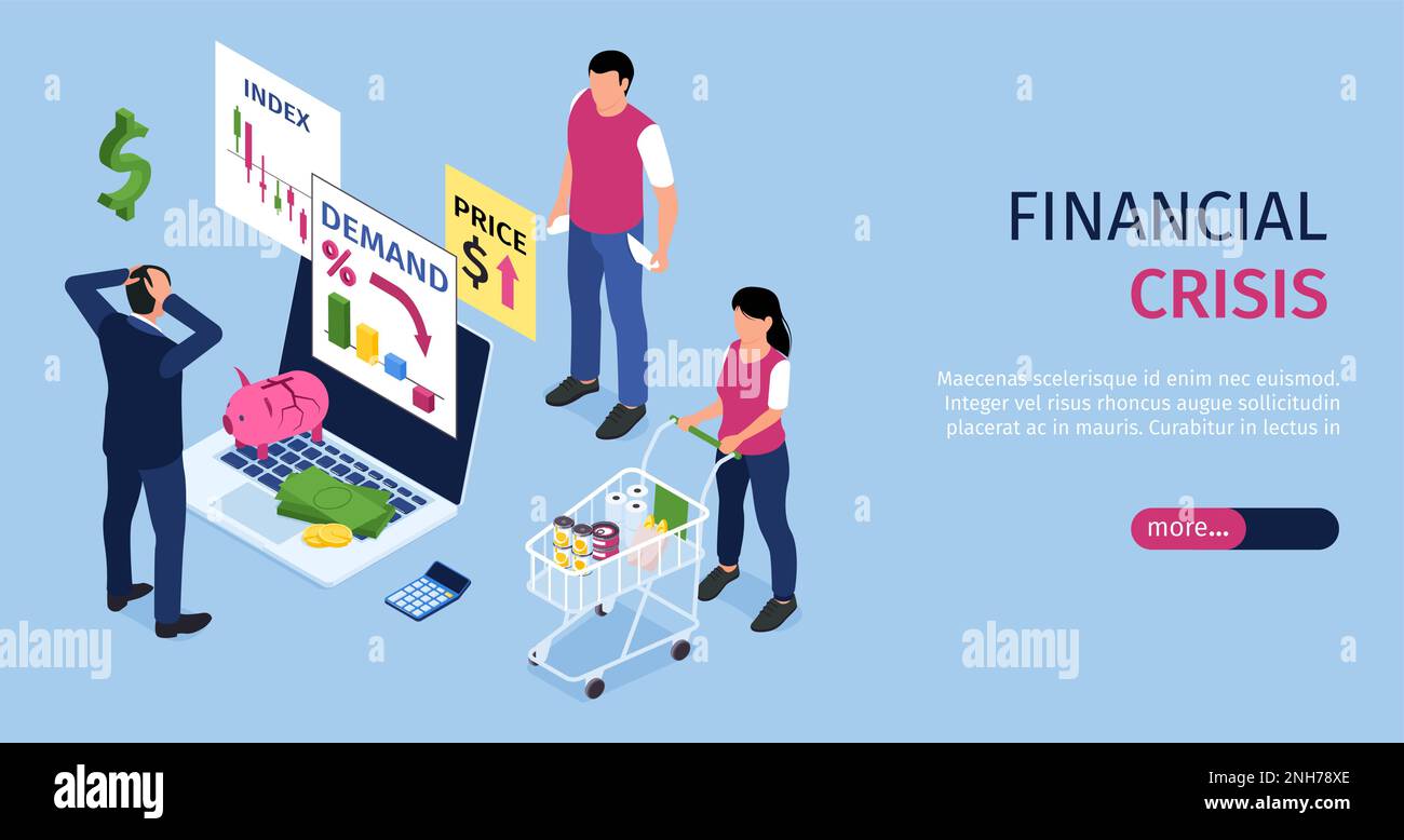 Isometric business problems and financial crisis horizontal banner ...