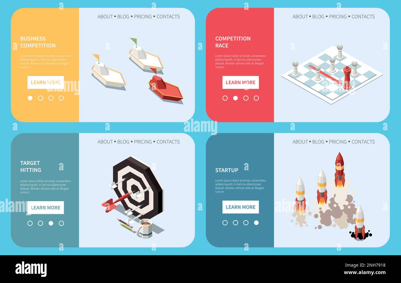 Business competition 2x2 concept set of landing pages depicting startup ...