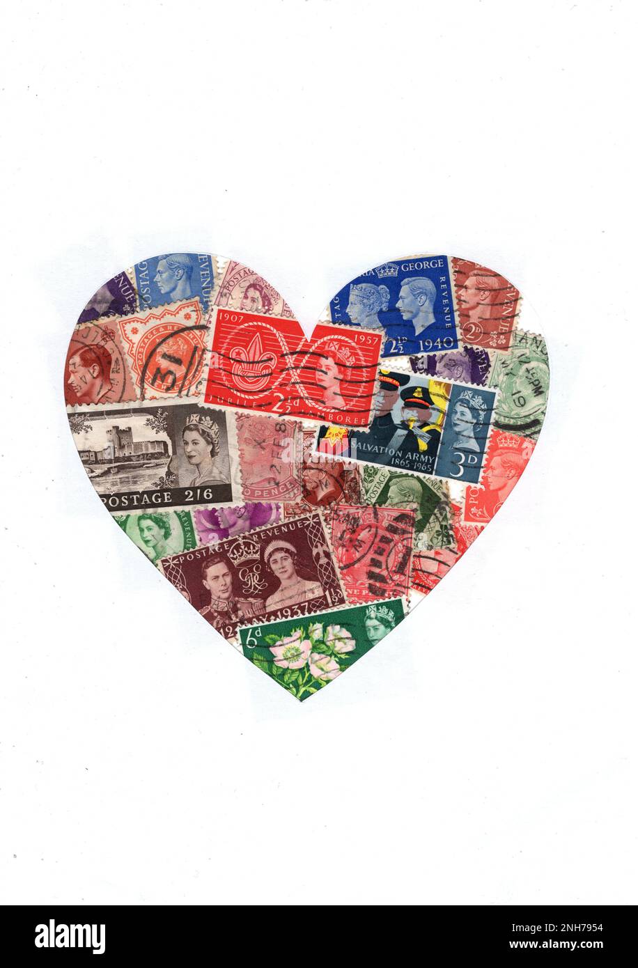 Vintage postage stamps from Great Britain in the shape of a heart Stock ...