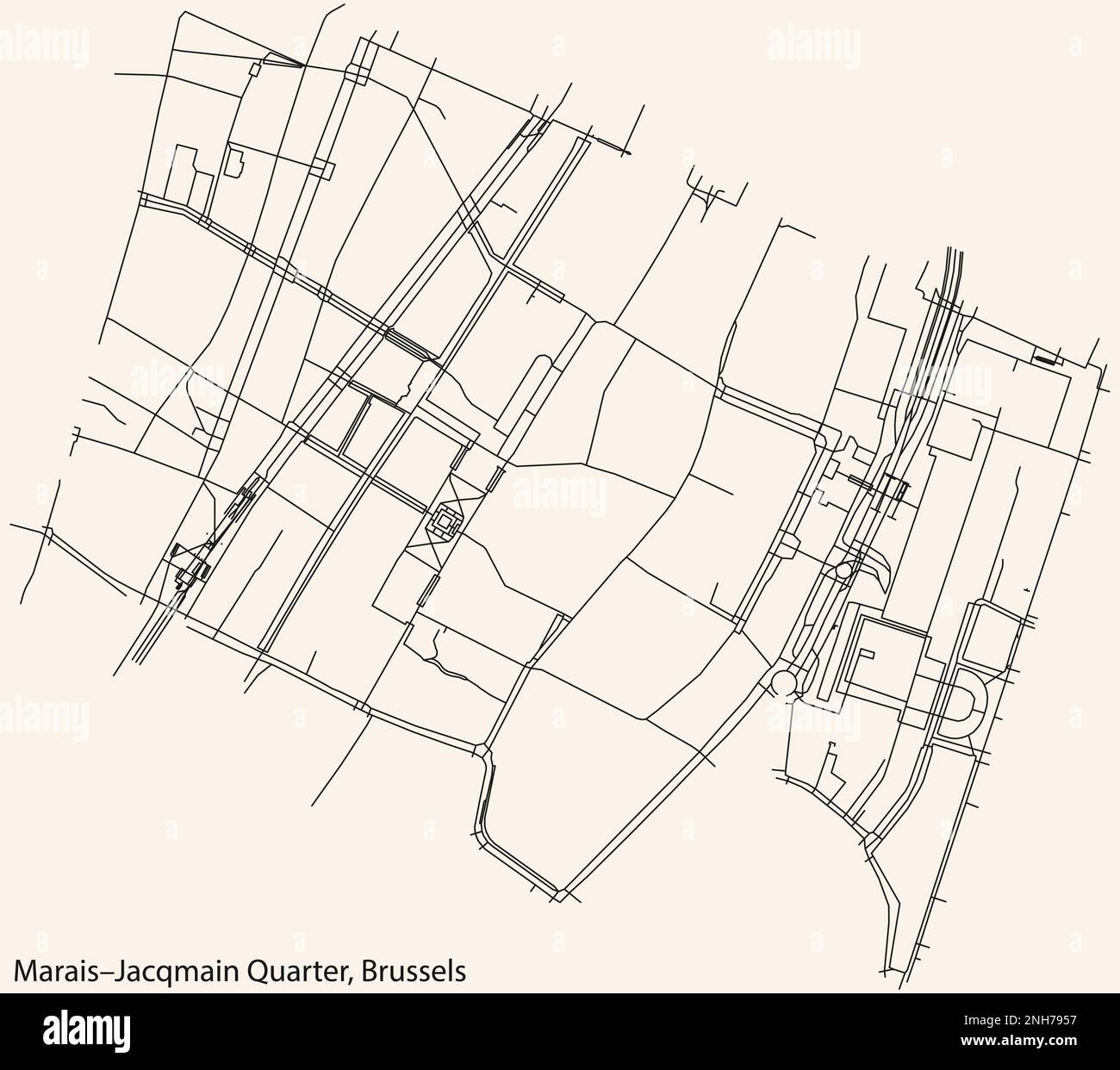 Street roads map of the MARAIS–JACQMAIN QUARTER (JACQMAIN–BROEKWIJK ...