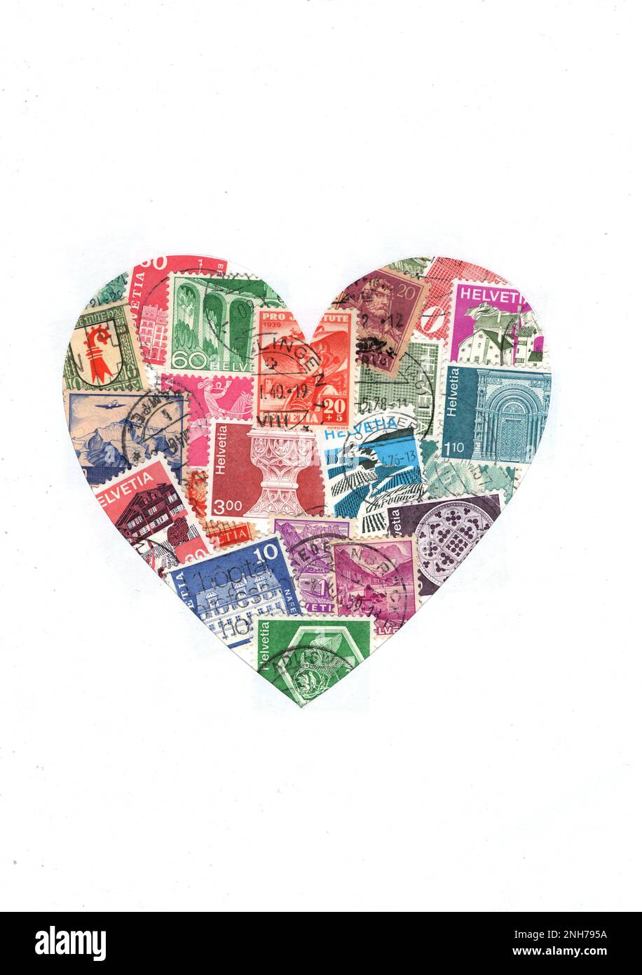 Vintage postage stamps from Switzerland in the shape of a heart Stock ...