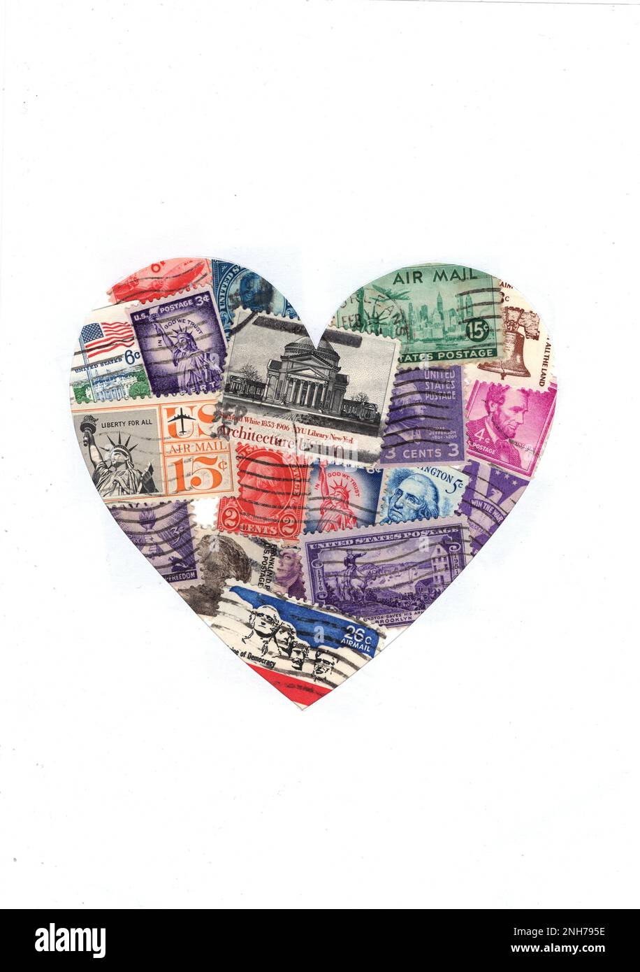Vintage postage stamps from the USA in the shape of a heart Stock Photo ...