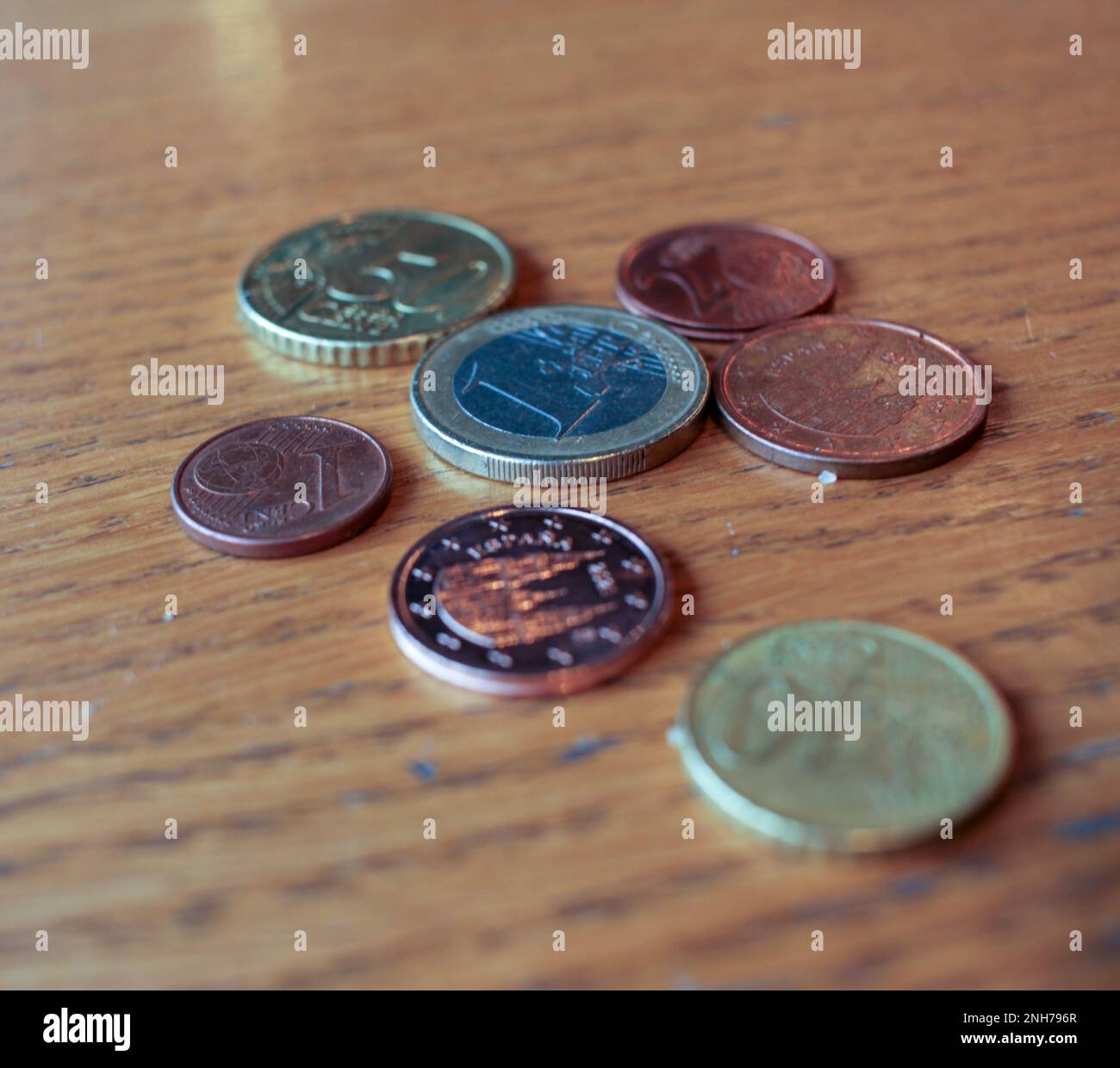 some coins on the table to pay for a cup of coffee in a cafeteria Stock ...