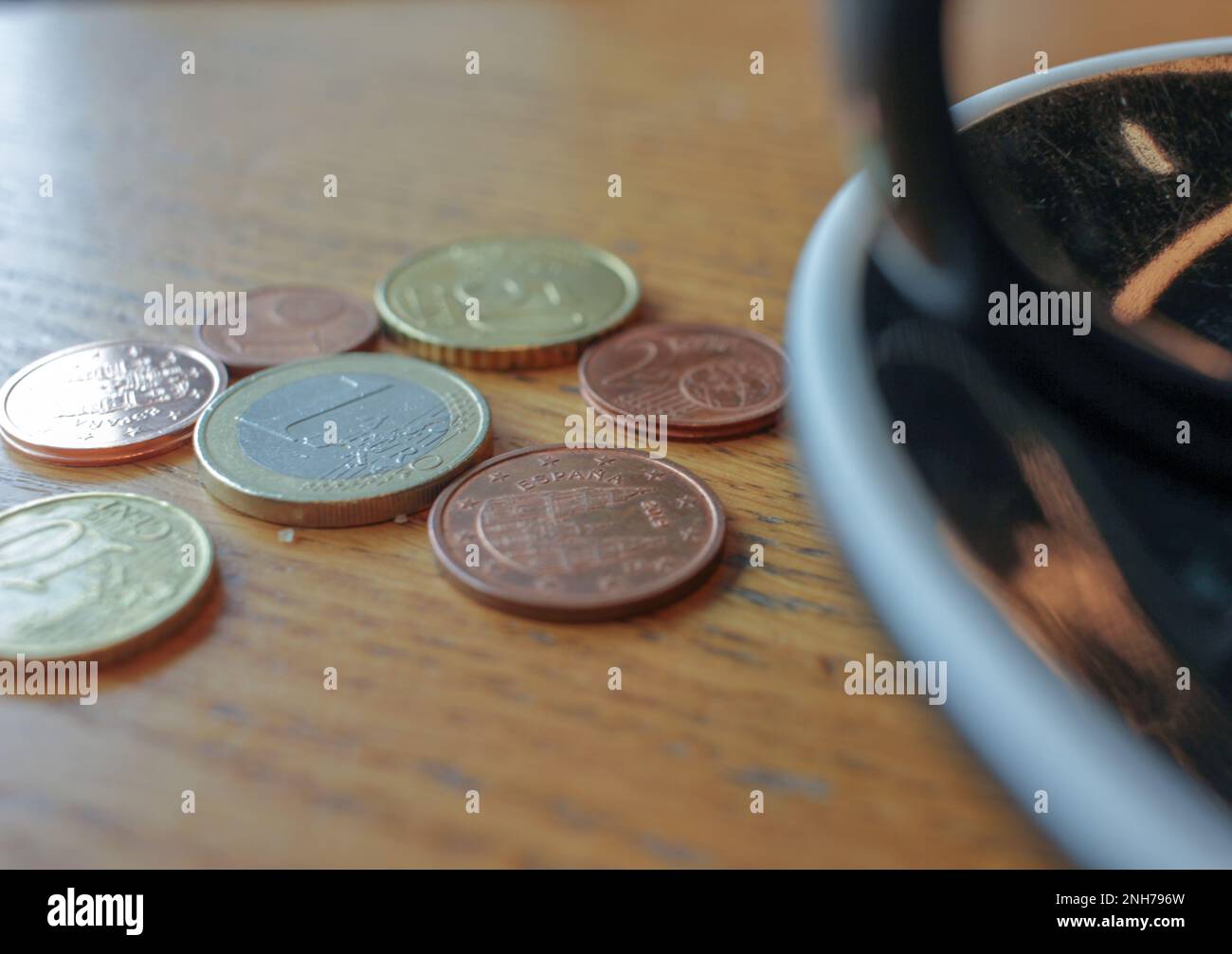 some change on the table of a cafeteria to pay for coffee Stock Photo ...