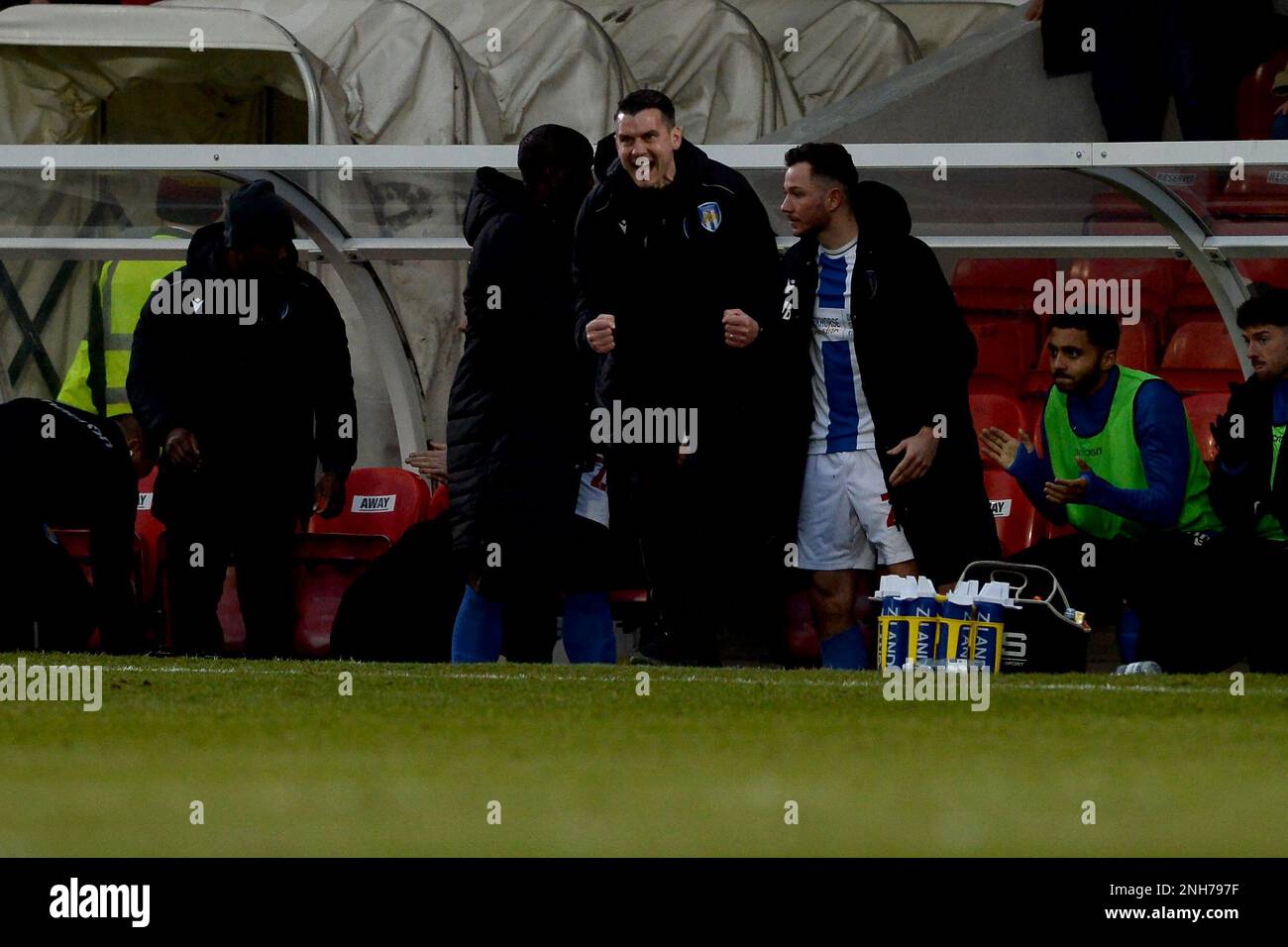 Colchester United Head Coach Matt Bloomfield celebrates at the final ...