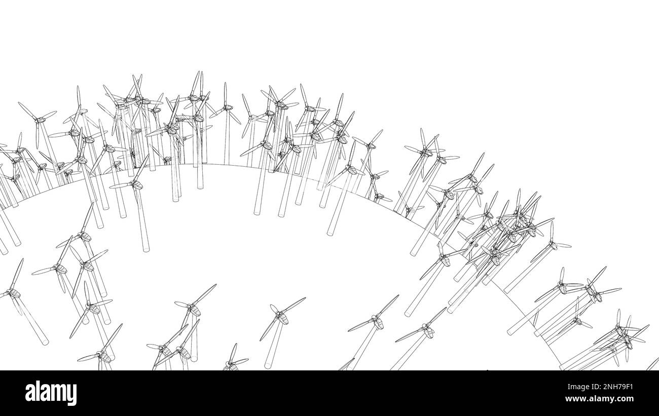 Electric wind turbines on round planet Stock Photo - Alamy