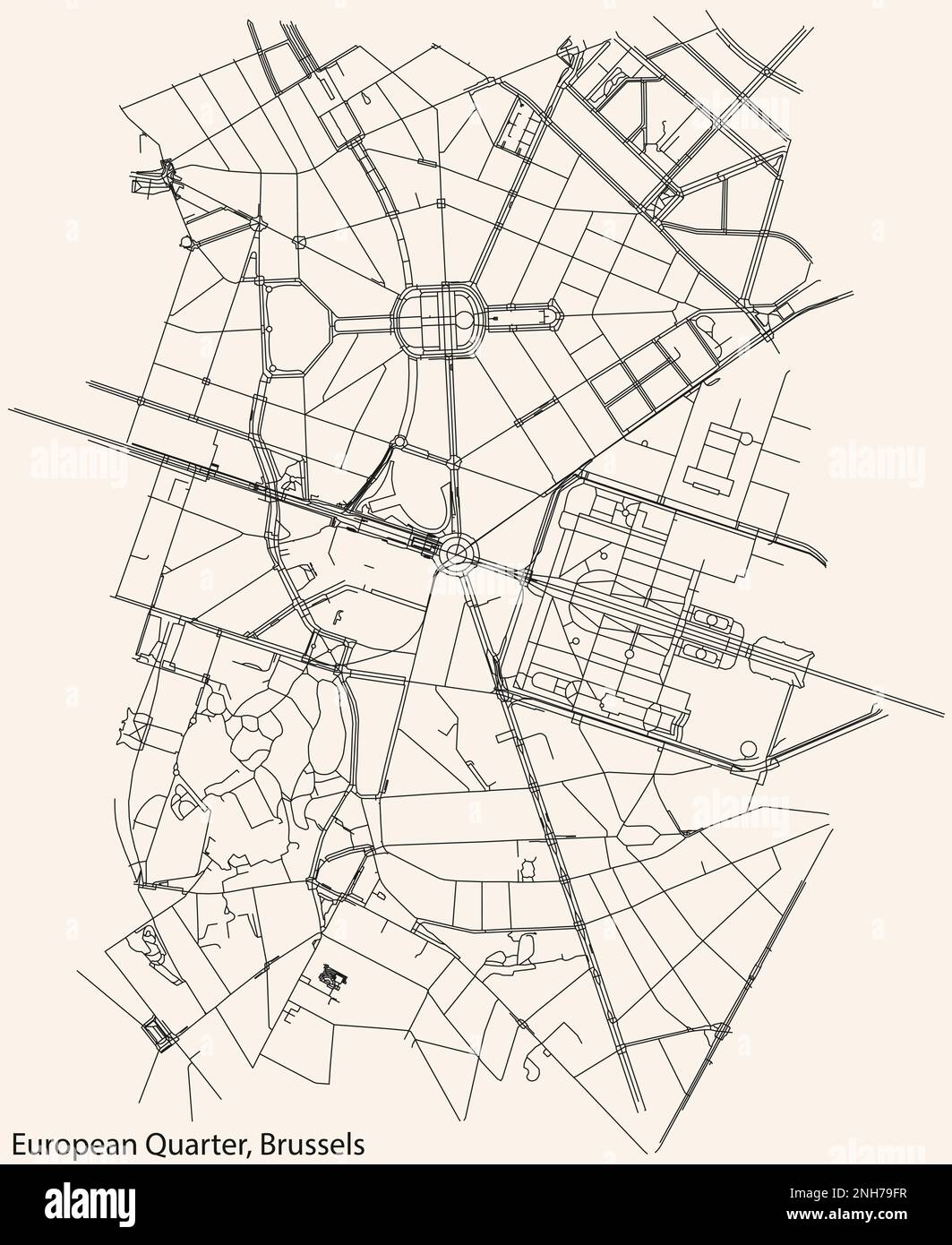 Street roads map of the EUROPEAN QUARTER (QUARTIER EUROPÉEN, EUROPESE ...