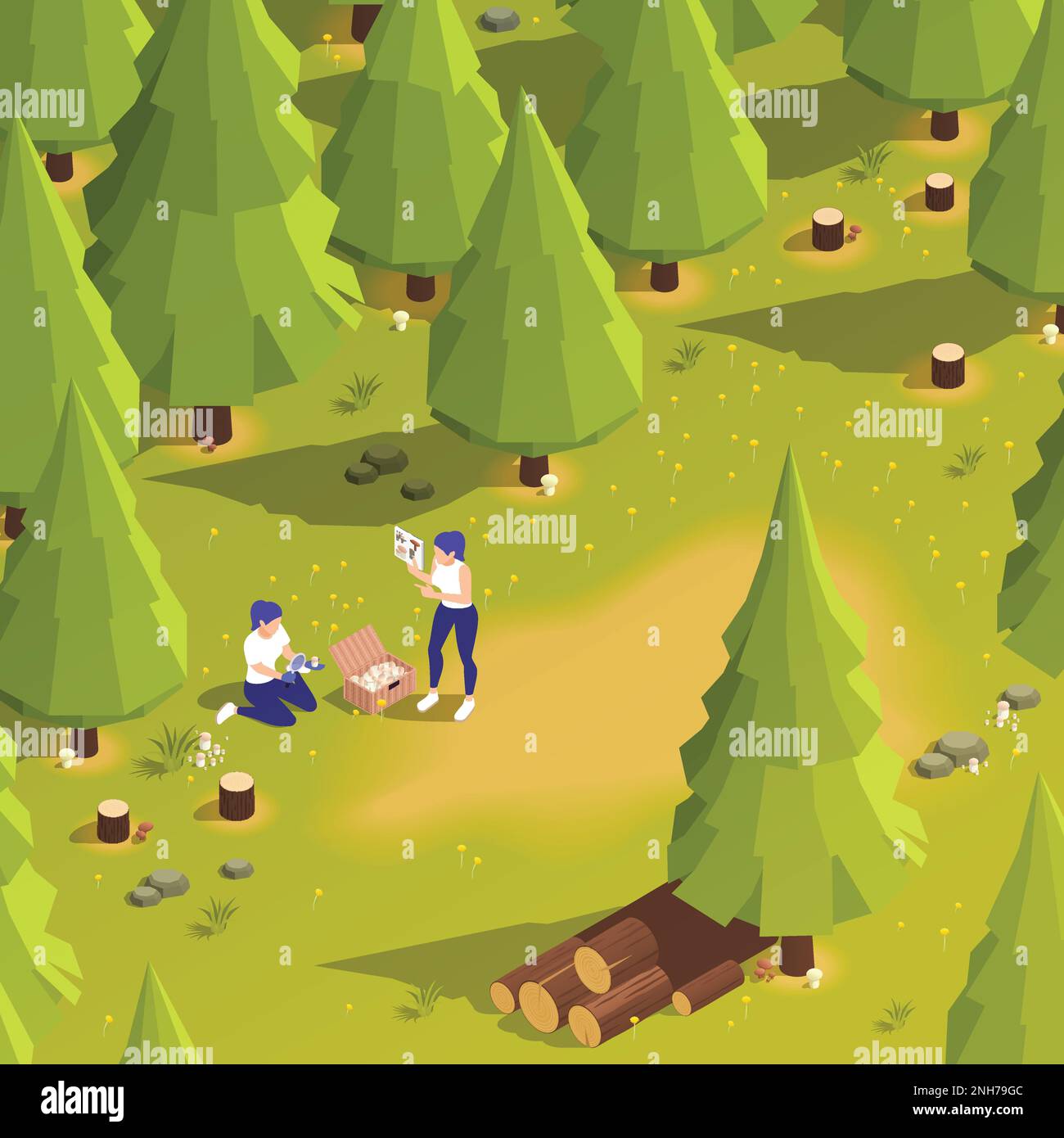 Food industry profession isometric background with two female ...