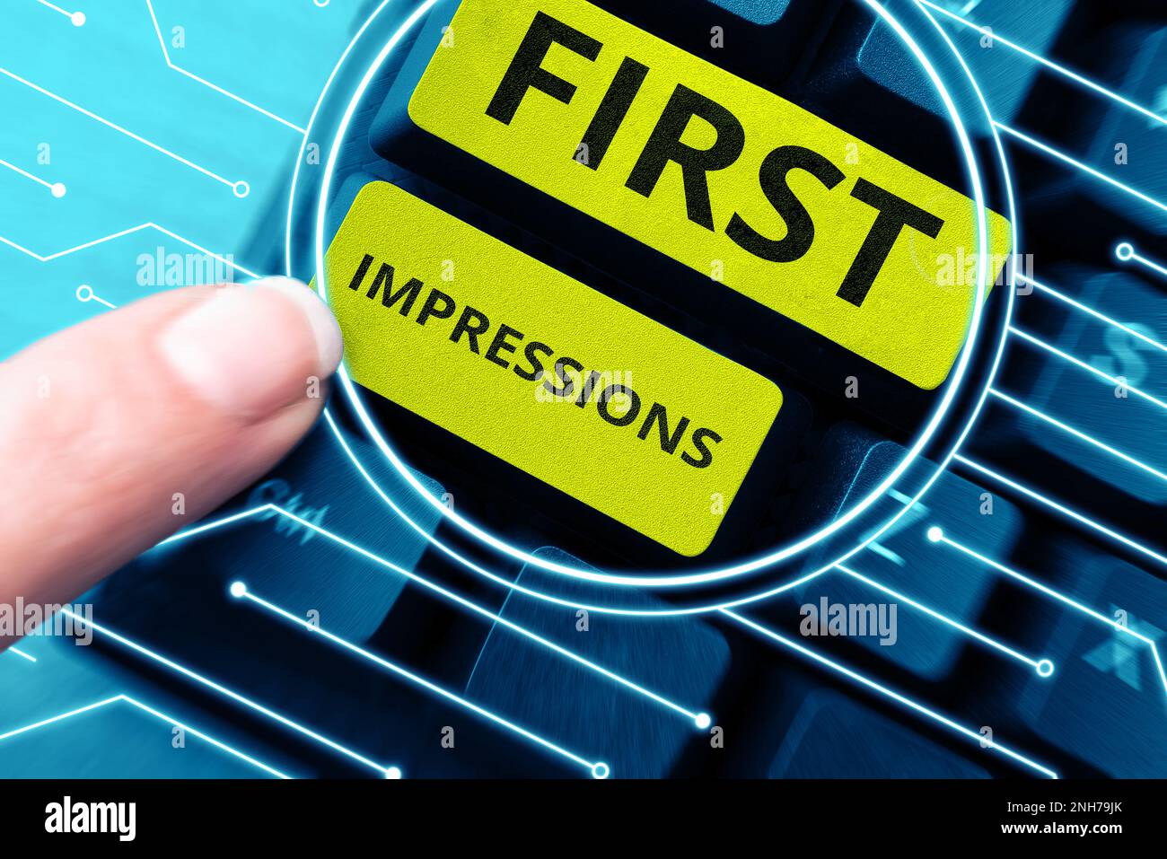 Text caption presenting First Impressions. Concept meaning What a ...