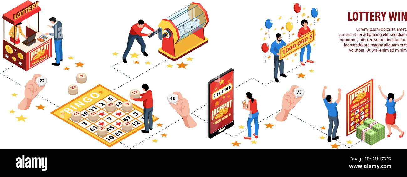 Isometric lottery infographics with happy people winning money vector ...