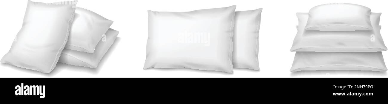 Pillows realistic set with isolated images of piles and stacks of white ...