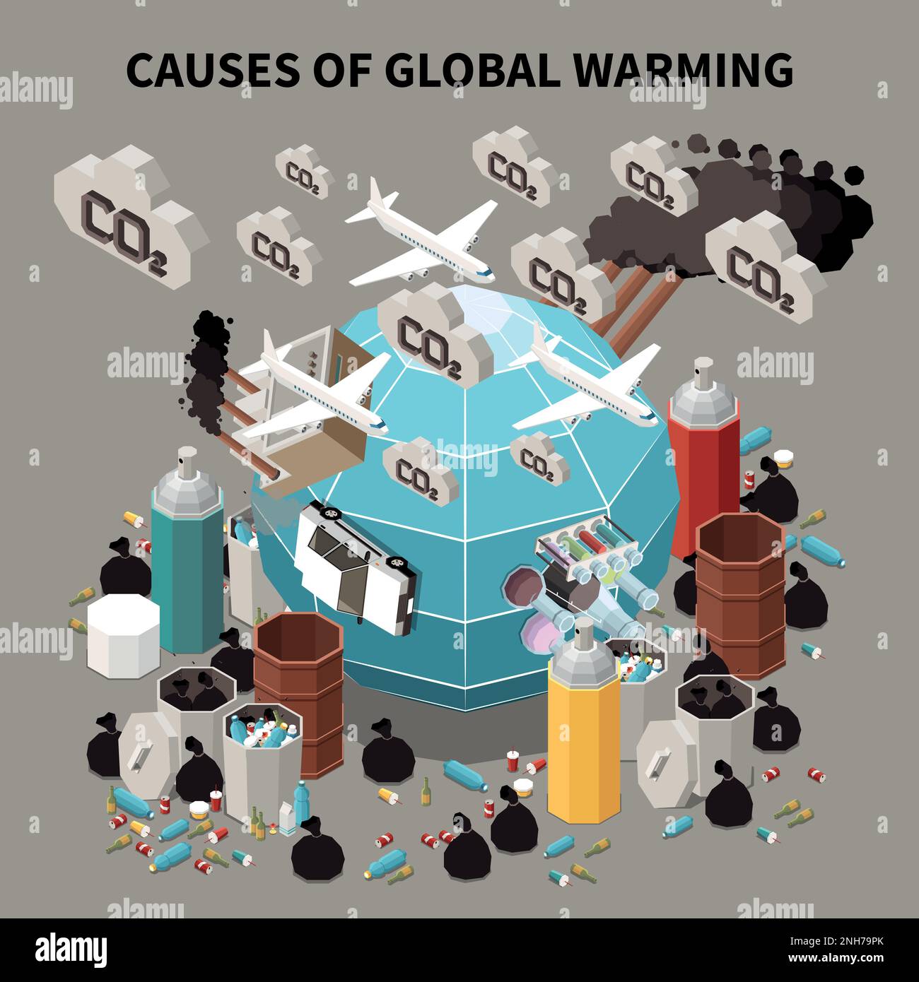 Causes of global warming isometric background illustrated climate ... Causes of global warming isometric background illustrated climate ...