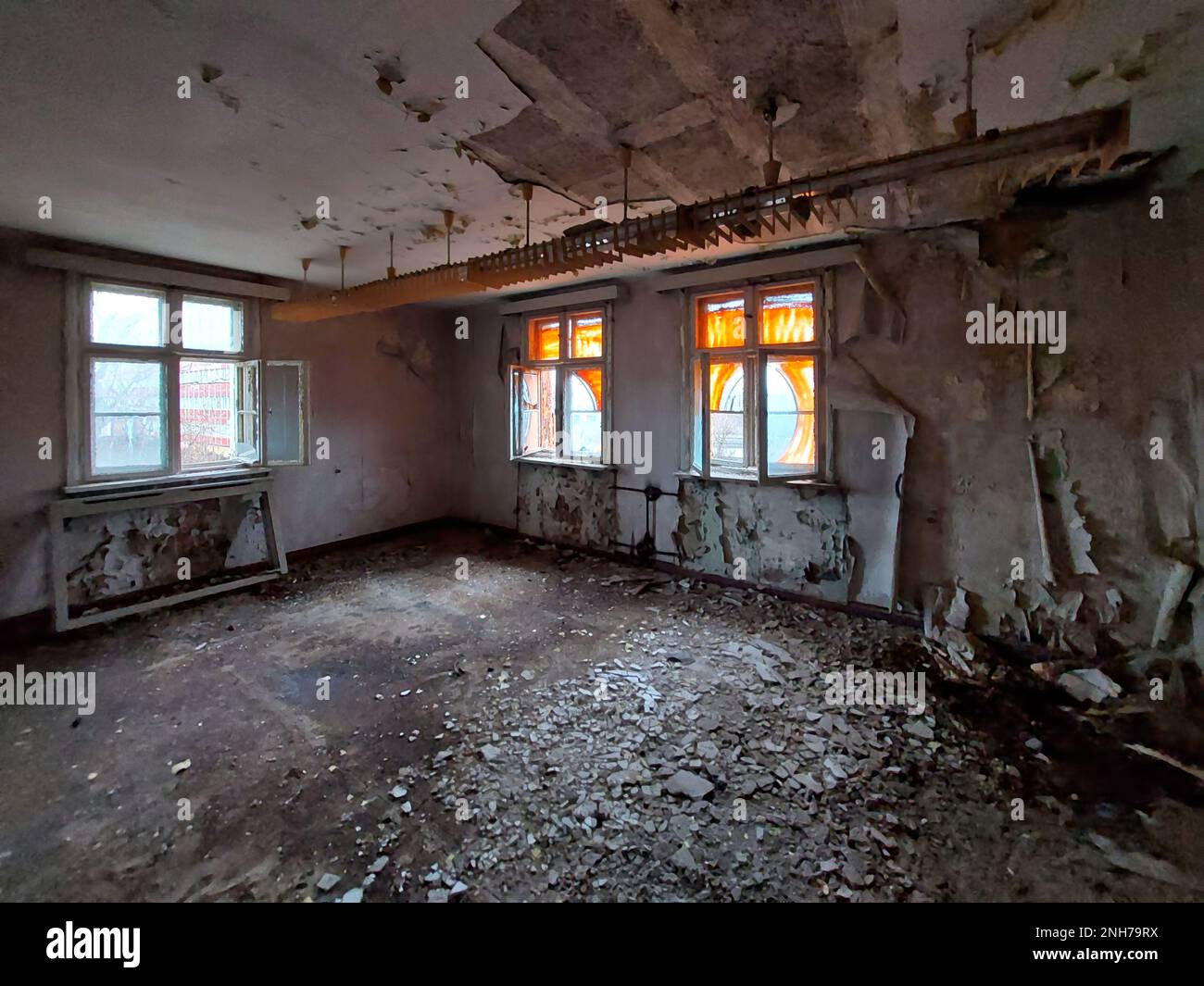Desolate room in a ruined house, lost place Stock Photo - Alamy