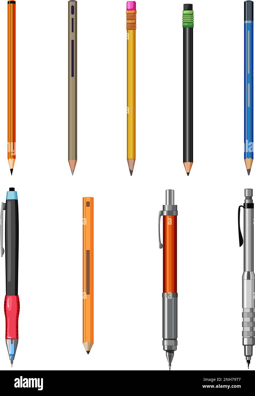 pencil set cartoon vector illustration color sign Stock Vector Image ...