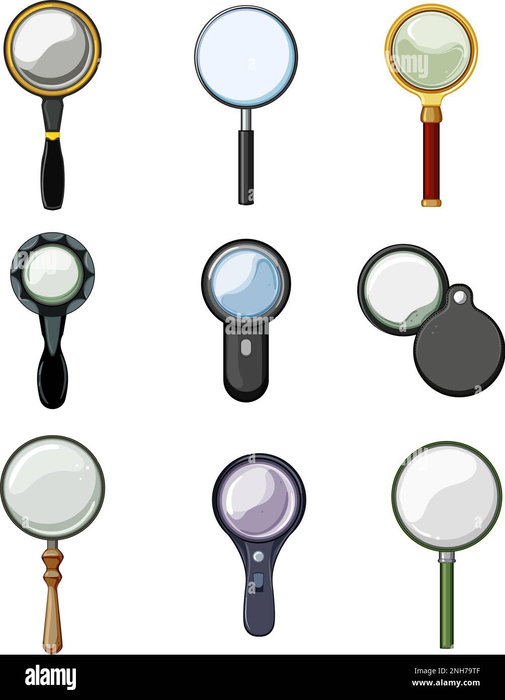 magnifying glass set cartoon vector illustration color Stock Vector ...